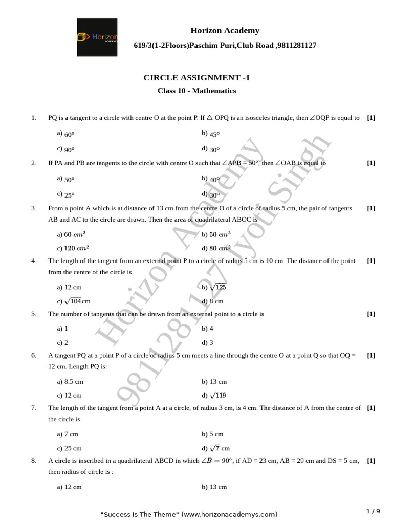 Circle Assignment - 1 | PDF | Circle | Perpendicular