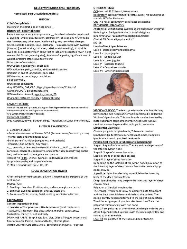 Lymph Nodes of Neck Case Proforma | PDF | Neck | Lymphatic System