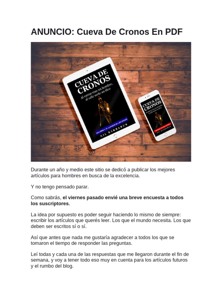 Anuncio. Cueva de Cronos en PDF | PDF | Blog
