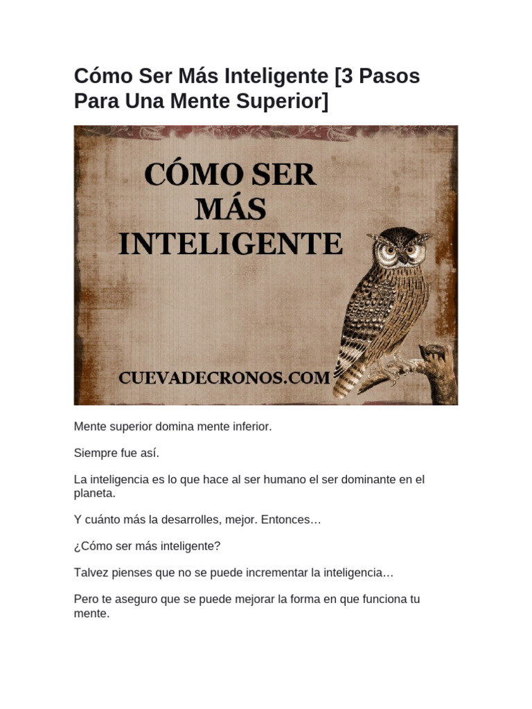Cómo Ser Más Inteligente [3 Pasos Para Una Mente Superior] | PDF ...