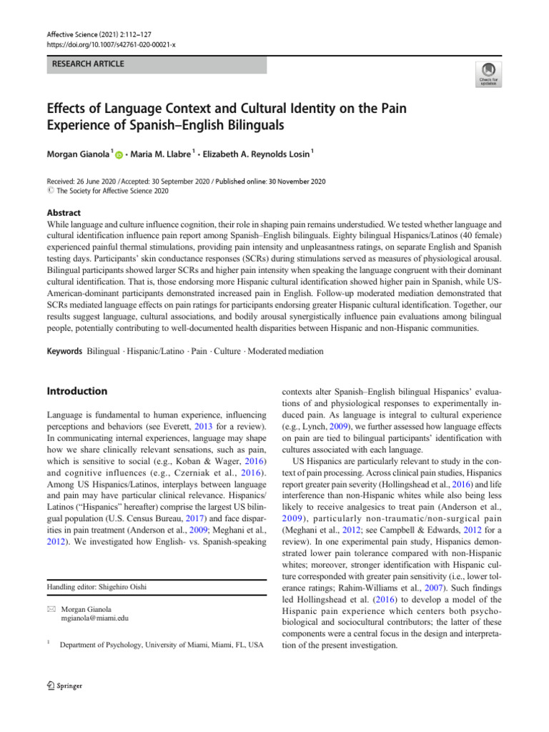 Effects of Language Context and Cultural Identity On The Pain ...