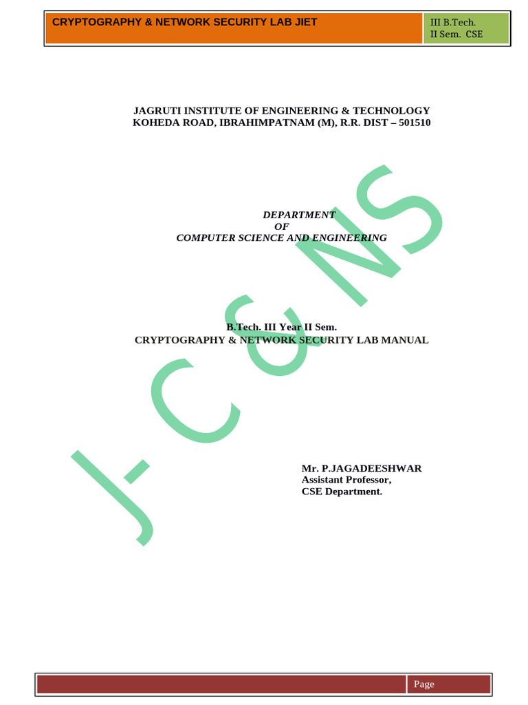 C&NS Lab Manual27.03.19final | PDF | Encryption | Key (Cryptography)