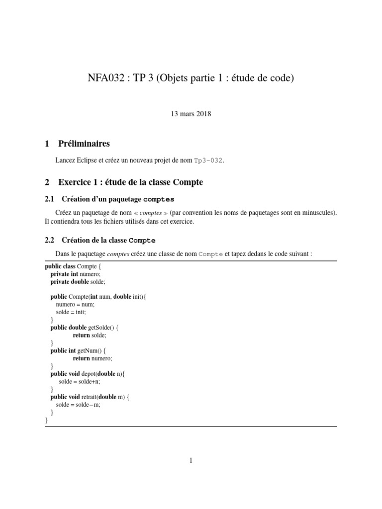 tp3-nfa032 | PDF | Java (Langage de programmation) | Paradigme de programmation