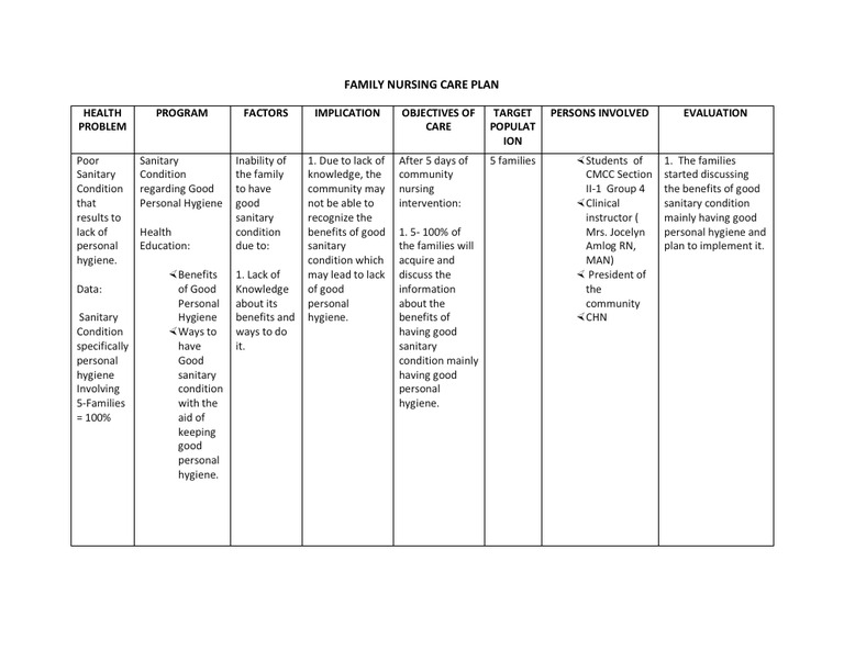 Family Nursing Care Plan | PDF