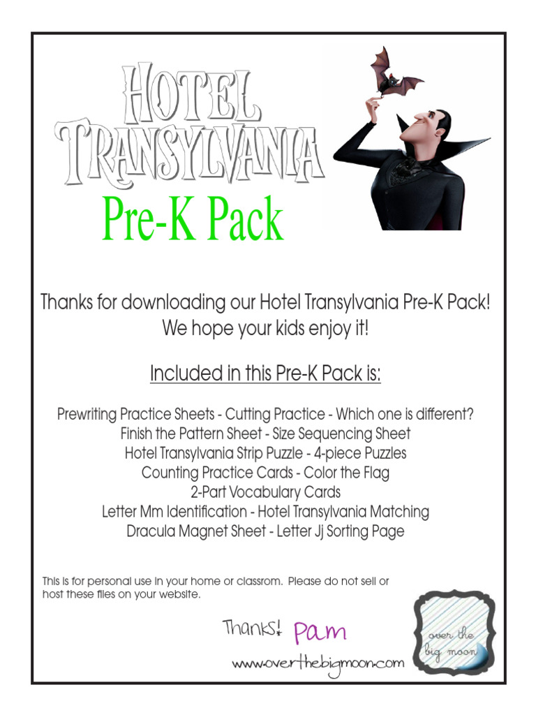 Hotel Transylvania Pre-K Activity Pack | PDF