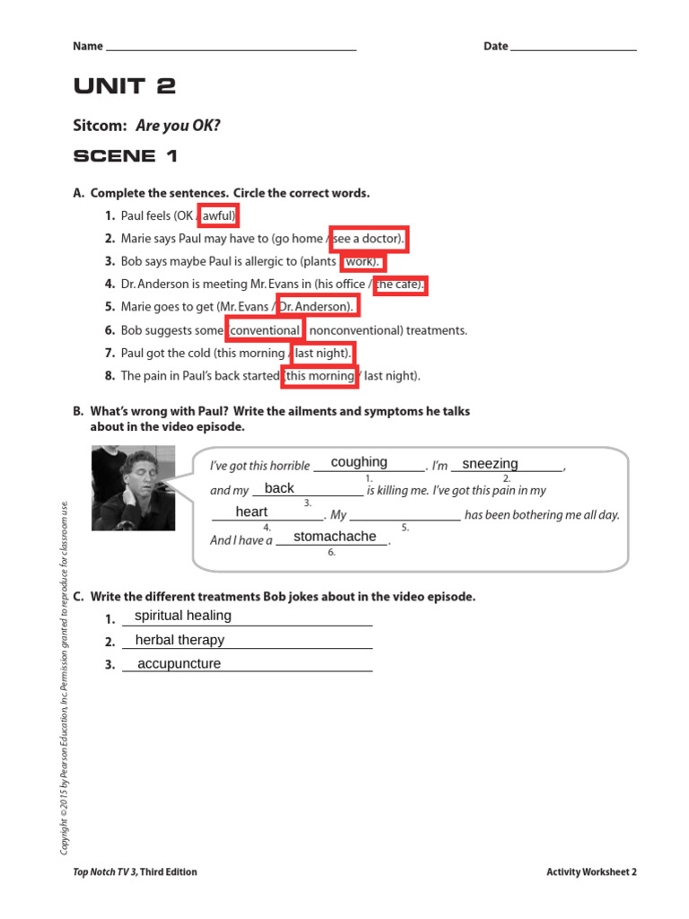 UNIT - 02 - TV - Activity - Worksheets-đầu ra | PDF | Medicine