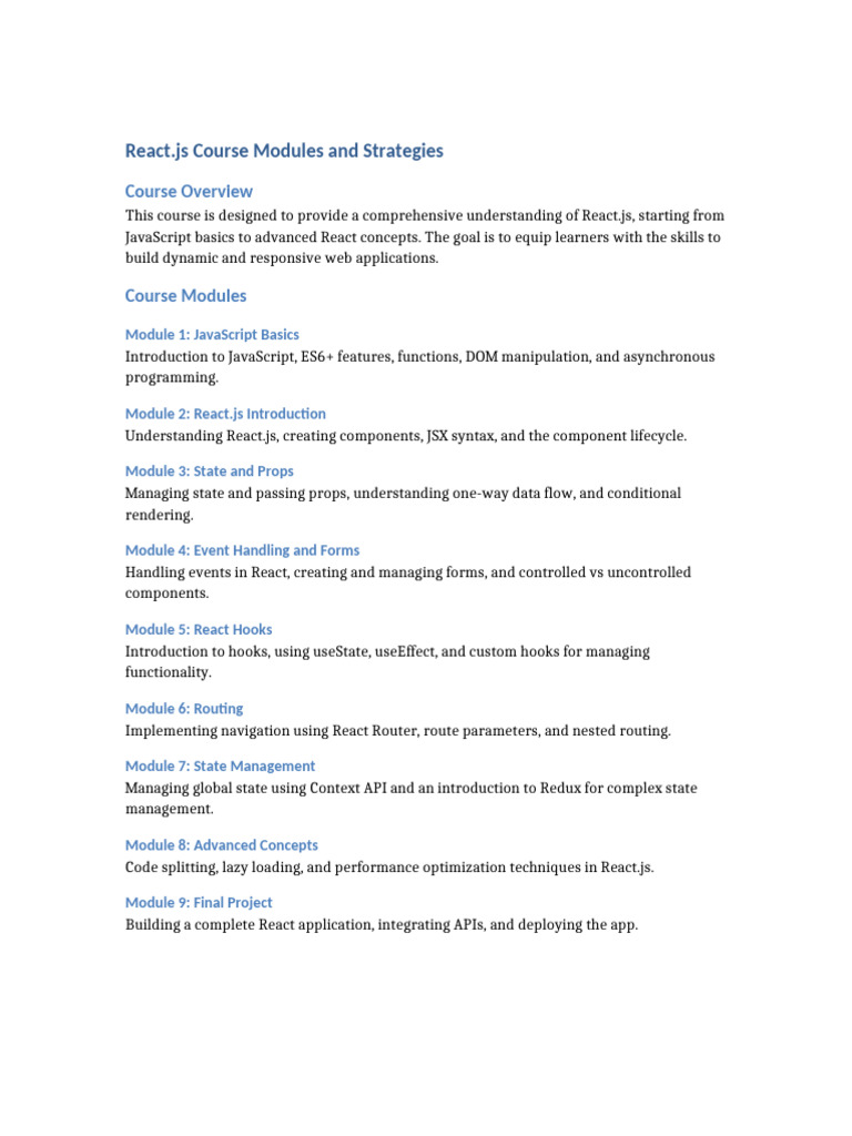 ReactJS_Course_Outline - Rajja farhan | PDF ReactJS_Course_Outline - Rajja farhan | PDF