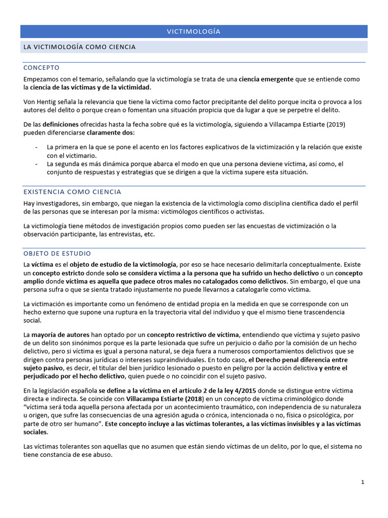 temario victima y derecho penal | PDF | Victimologia | Trastorno mental
