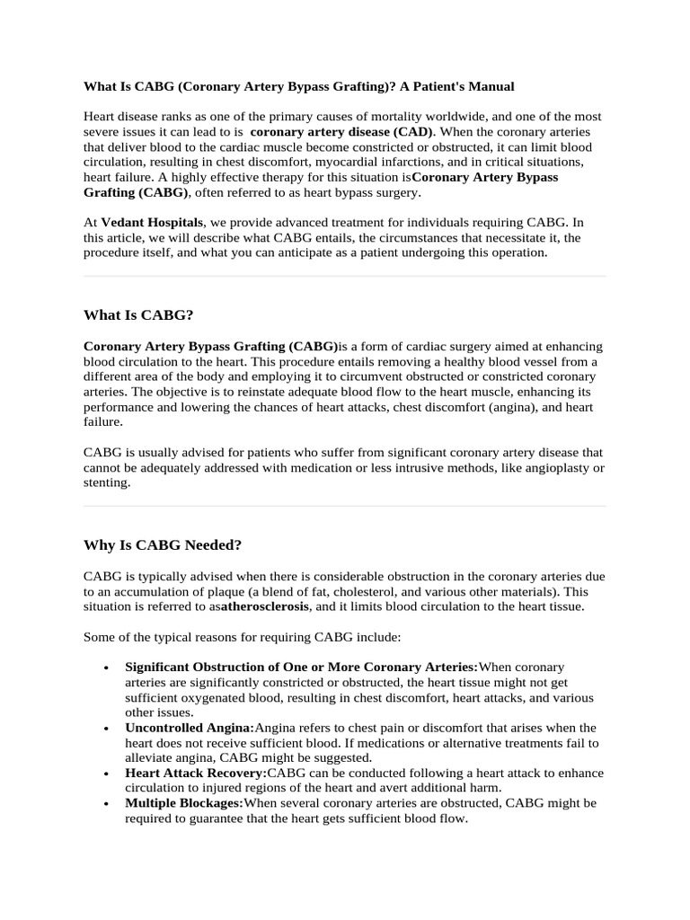 CABG Explained: A Patient's Guide | PDF | Coronary Artery Bypass ...