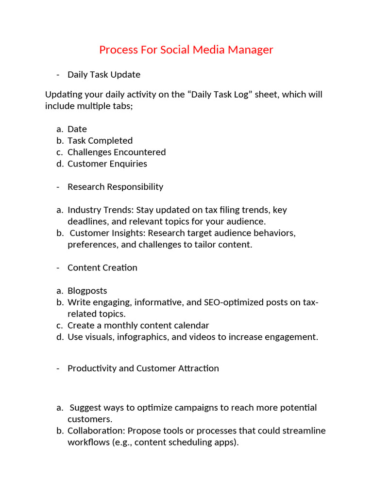 Social Media Manager Daily Tasks Guide | PDF