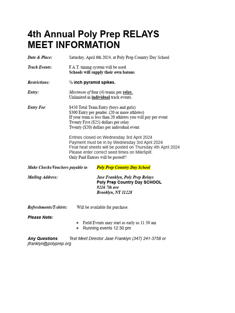 4th Annual Poly Prep Relays | PDF