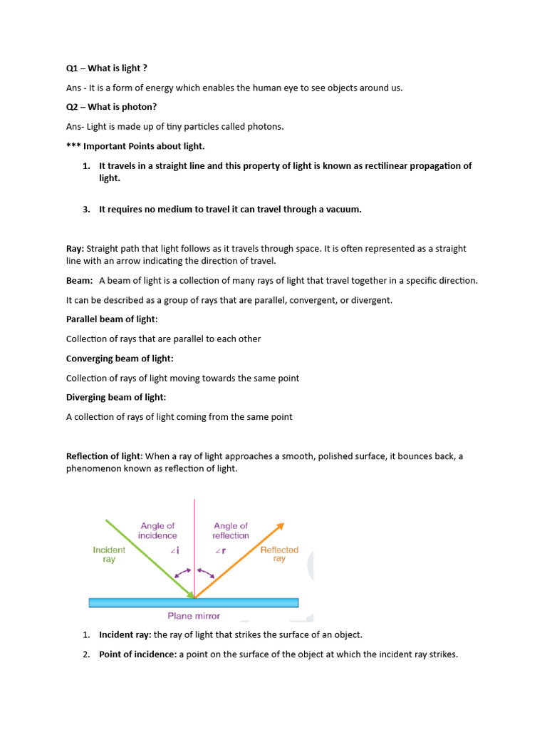 Grade 7 Notes Light 27-11-24 | PDF | Reflection (Physics) | Light