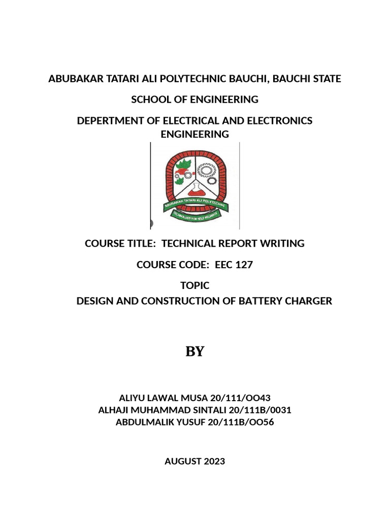 ALIYU LAWAL MUSA (TECHNICAL REPORT WRITING) | PDF | Battery Charger ...