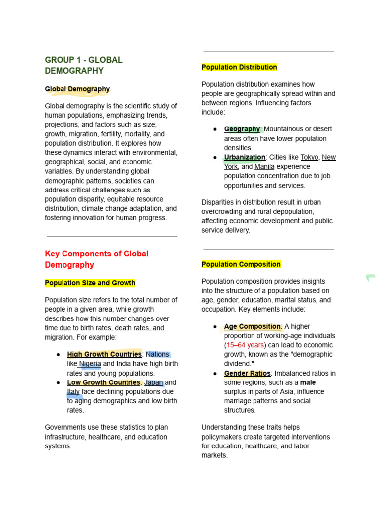 GROUP 1 - GLOBAL DEMOGRAPHY (Reading Material) | PDF | Demography ...