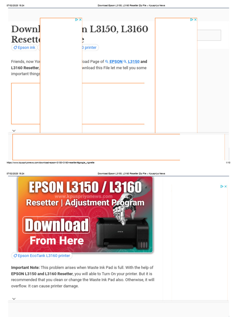 Epson L3150, L3160 Resetter Zip File Kpuspriyo News | PDF | Digital ...