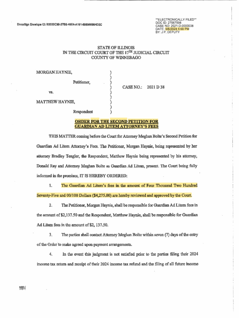 Order For 2nd Pet. GAL Fees - 05.06.2024 | PDF | Payments | Taxes