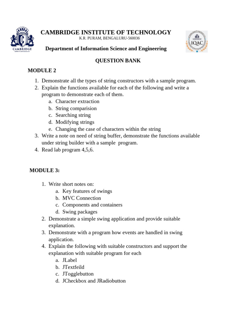 Preperatory Question Bank | PDF | Java (Programming Language) | Http Cookie