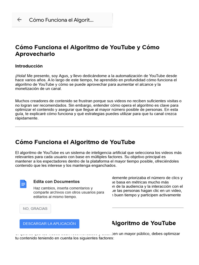 Cómo Funciona el Algoritmo de YouTube y Cómo Aprovecharlo | PDF | Youtube