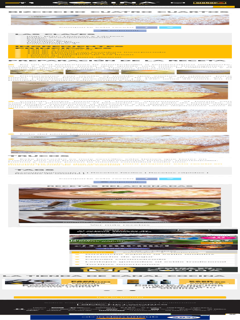 Receta de Bizcocho Cuatro Cuartos | PDF | Cocina europea | Preparación de comida y bebida