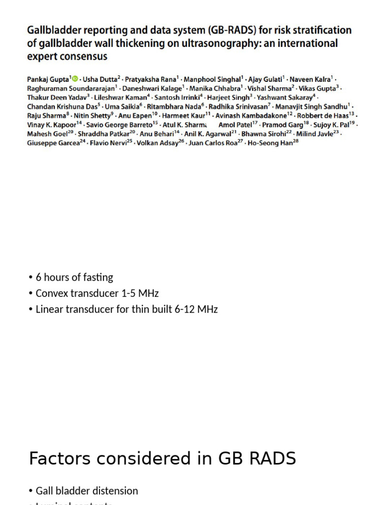 GBRADS Assessment in Gallbladder Ultrasound | PDF
