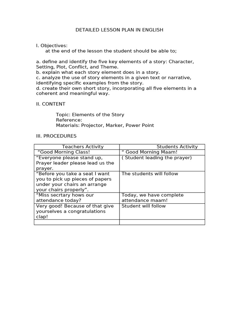 Key Story Elements Lesson Plan | PDF