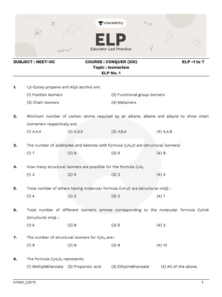 Isomerism - ELP No. 1 To 7 - (KTN01 - C3075) | PDF