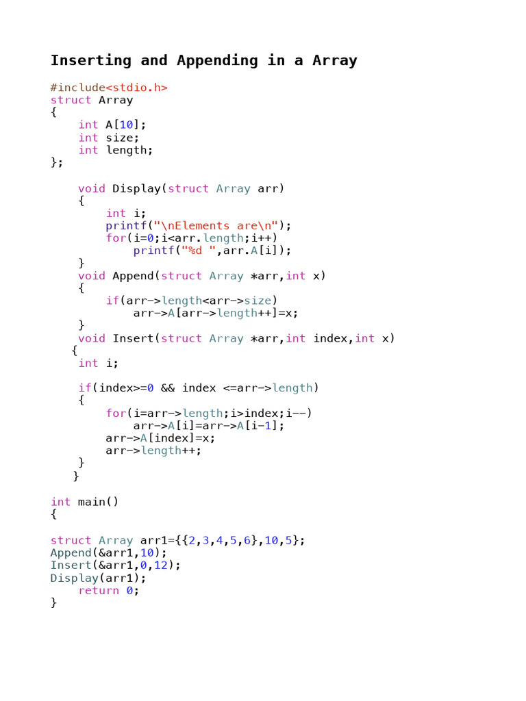 Array Operations in C | PDF