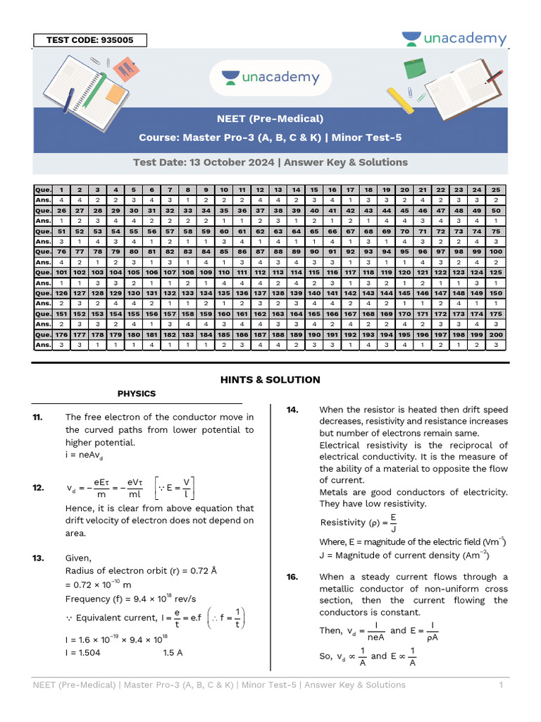 Answer Key - Master Pro-3 (A, B, C & K) - 13-10-2024 | PDF