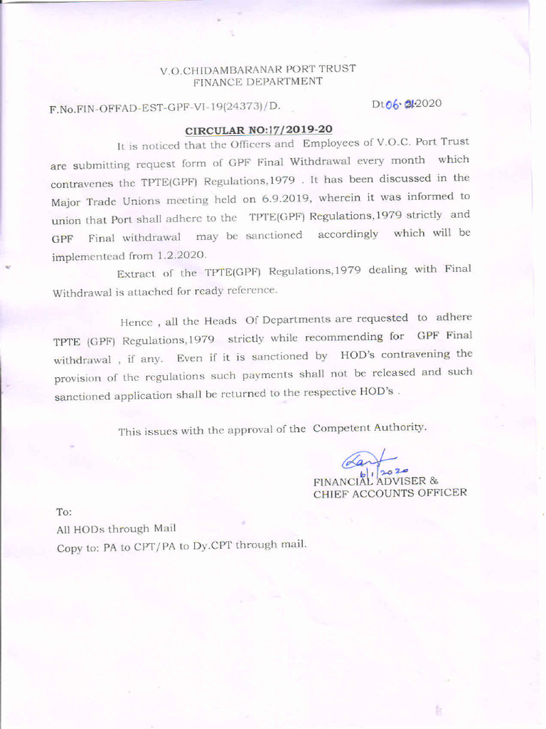 GPF Circular 202071202015935 | PDF