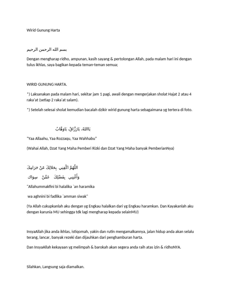 Wirid Gunung Harta | PDF