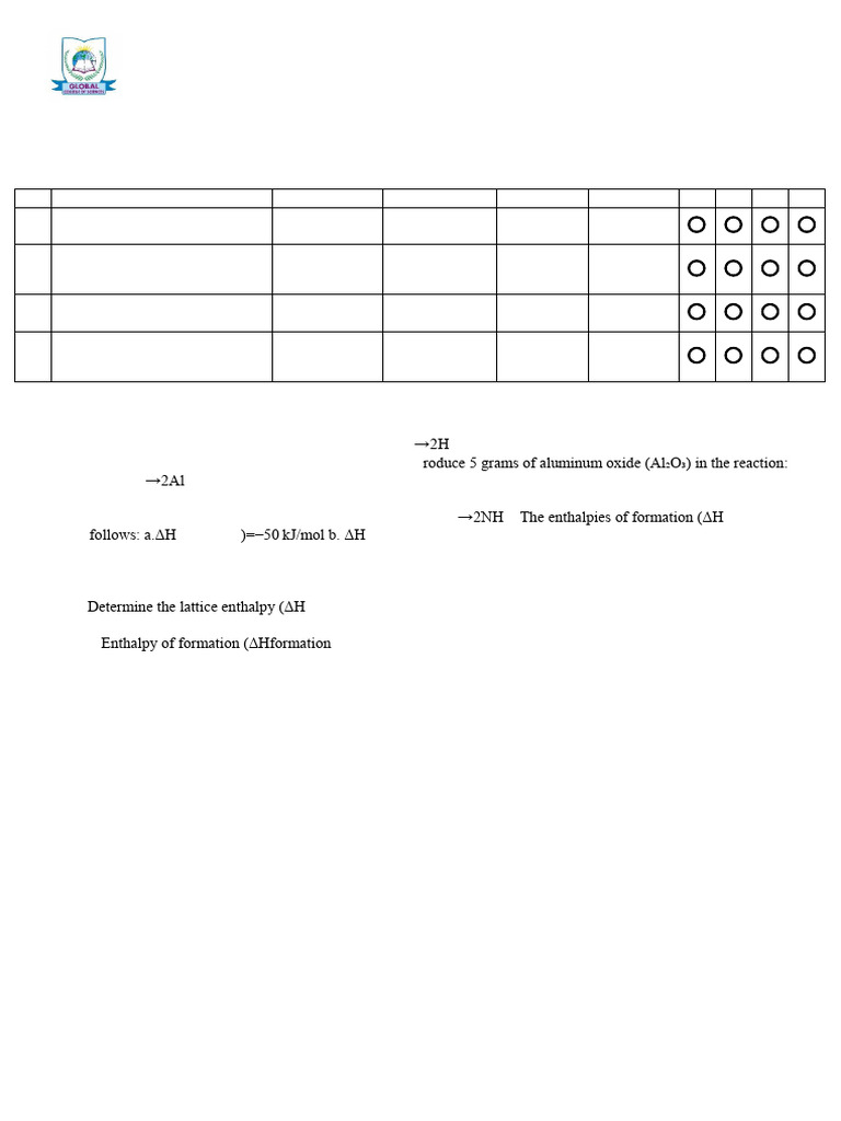 11th Chemistry Monthly Test2 | PDF | Enthalpy | Mole (Unit)