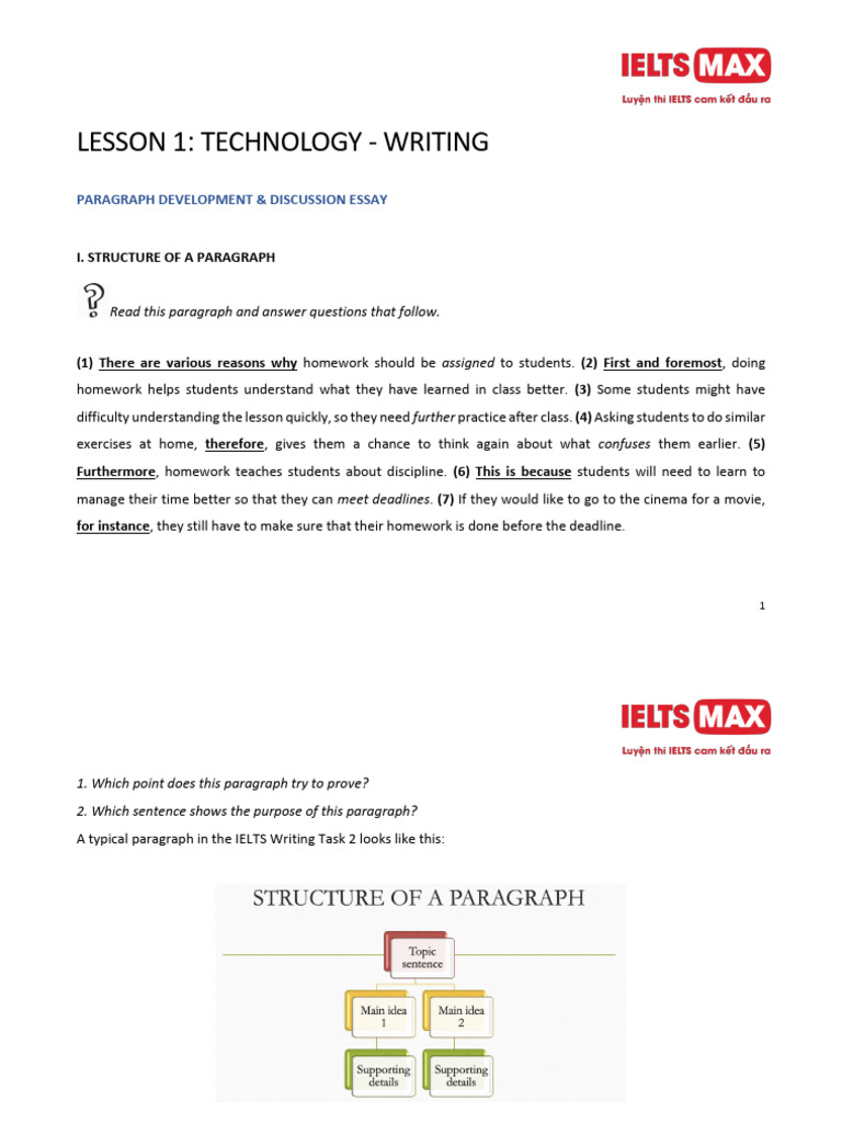 LESSON 1 - Writing | PDF | Homework | Paragraph