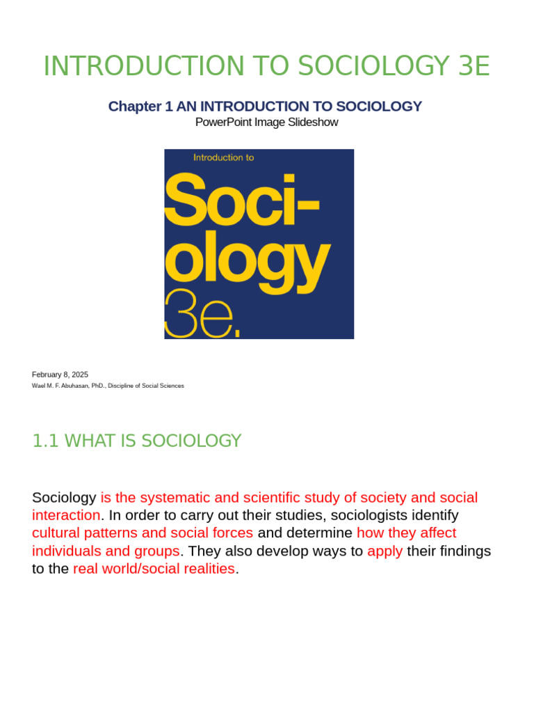 Introductionto Sociology 3 E-Ch 01 | PDF | Sociology | Social Sciences