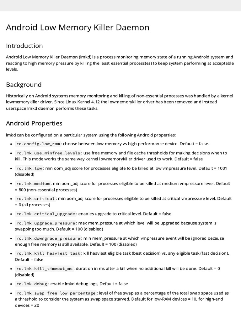 Android Low Memory Killer Daemon | PDF | Device Driver | Android (Operating System)