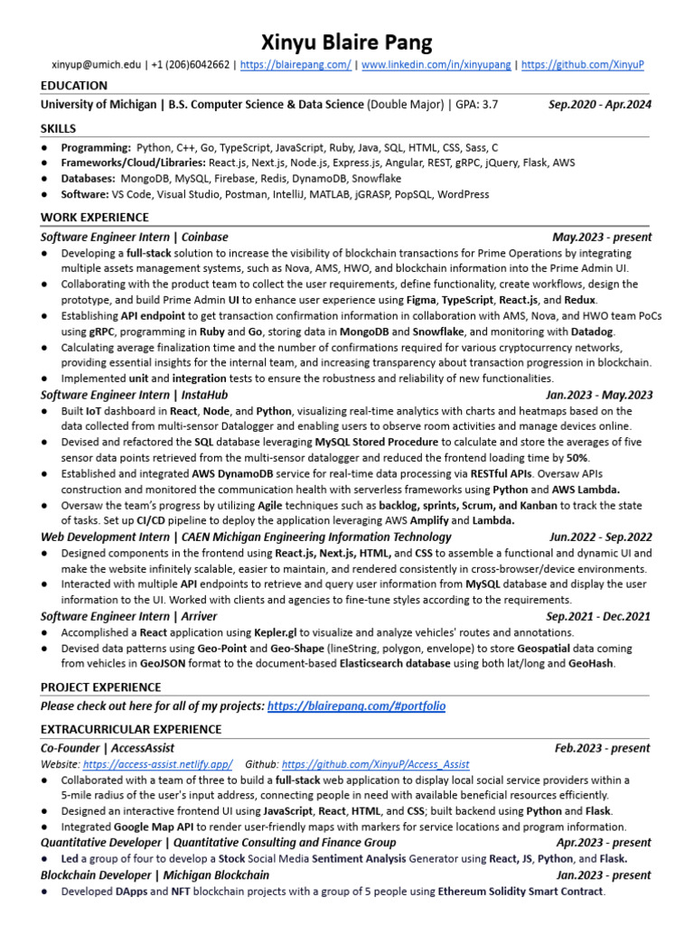 Blaire Xinyu Pang Resume | PDF | Databases | My Sql