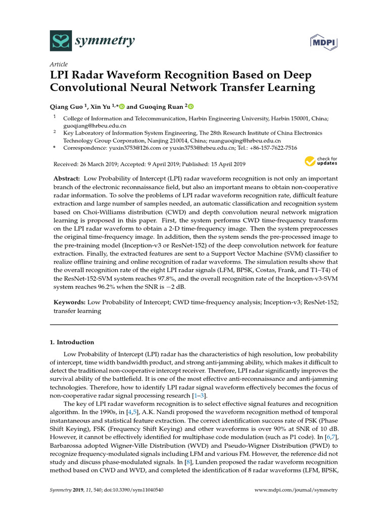 LPI Radar Waveform Recognition Based On Deep Convo | PDF | Signal To Noise Ratio | Support ...