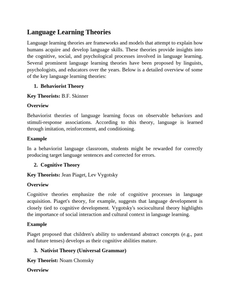 Overview of Language Learning Theories | PDF | Language Acquisition | Learning
