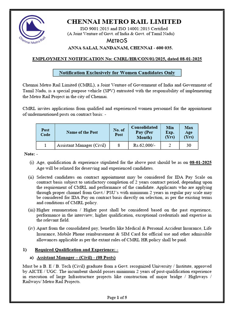 Detailed Employment Notification for Emp No.hr CON 01 2025 Dated 08-01 ...