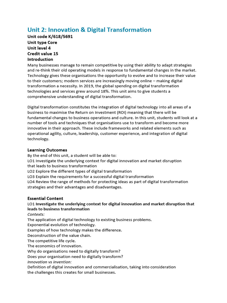 SPEC - Unit D2 Innovation Digital Transformation Spec | PDF ...