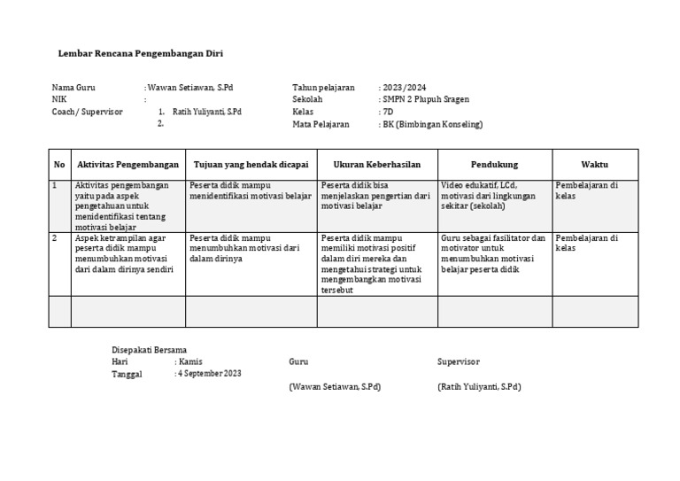 4 - Lembar Rencana Pengembangan Diri | PDF