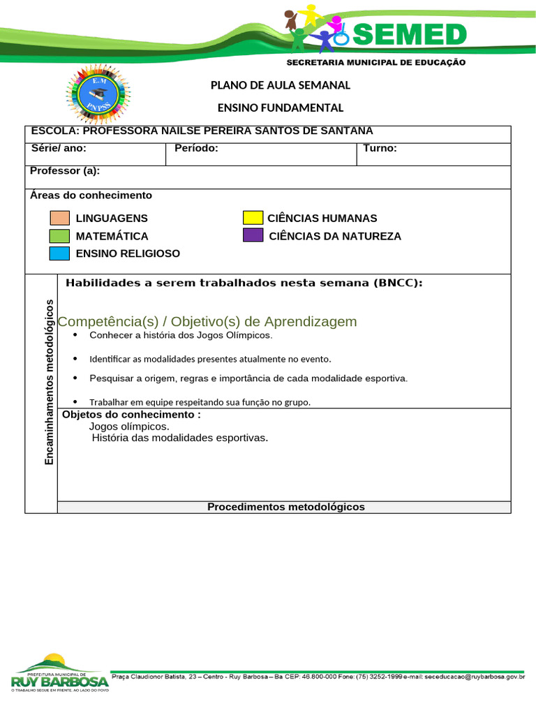 Plano de Aula Semanal5 | PDF | Jogos Olímpicos | Science