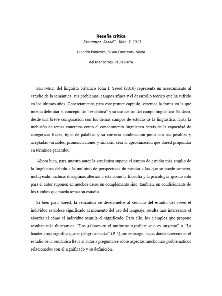 Reseña de "Semantics" de Saeed | PDF | Lingüística | Palabra
