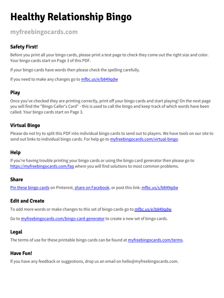 Healthy Relationship Bingo | PDF | Jealousy | Communication