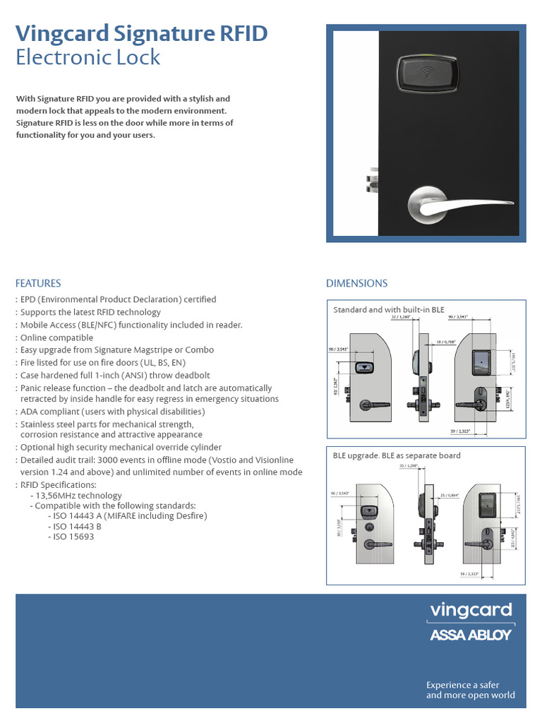 Product Sheet Vingcard Signature RFID English | PDF | Radio Frequency ...