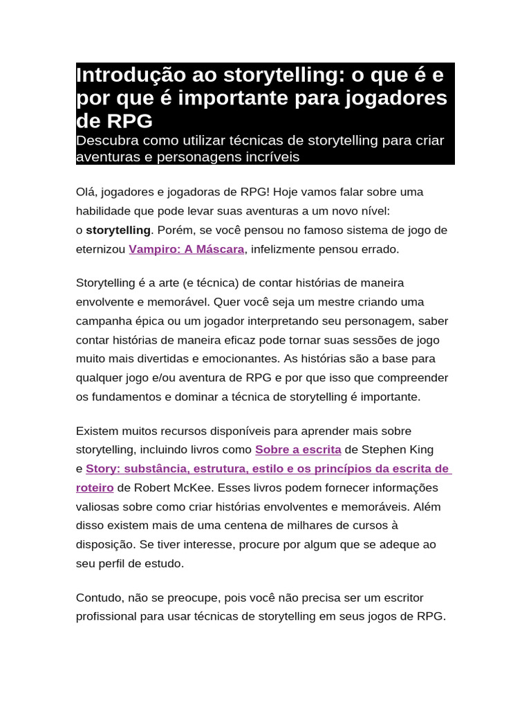Técnicas de Storytelling para RPG | PDF | Jogos de RPG