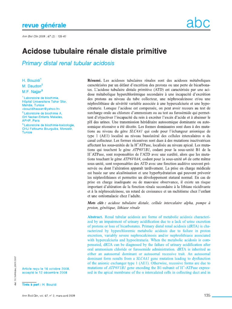 Acidose Tubulaire Renale 1 | PDF