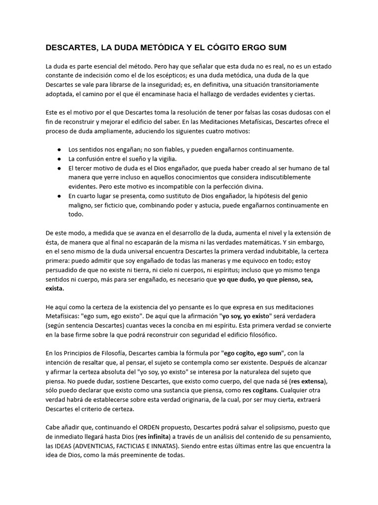 Descartes, La Duda Metódica y El Cógito Ergo Sum | PDF | René Descartes ...
