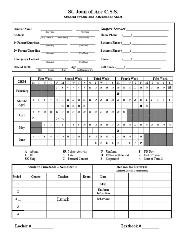 Student Profile & Attendance Sheet | PDF