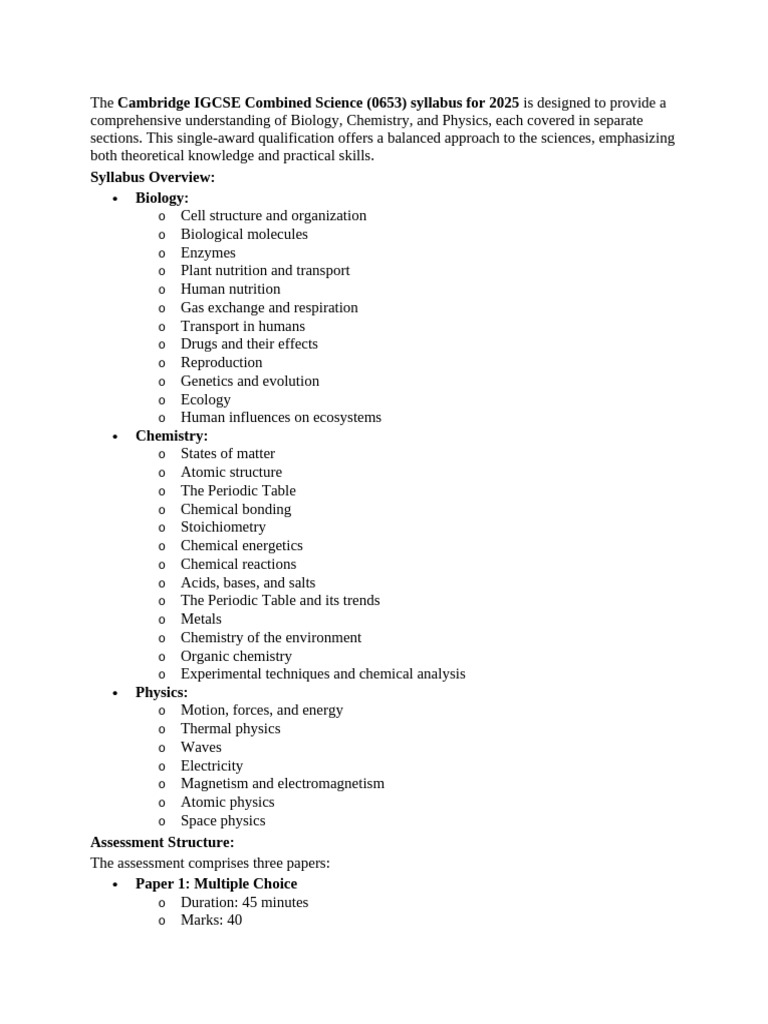 Syllabus Guide For Combined Science | PDF
