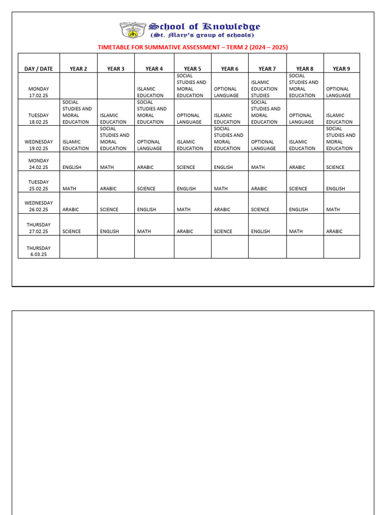 Sa 2 Timetable 2024-2025 | PDF